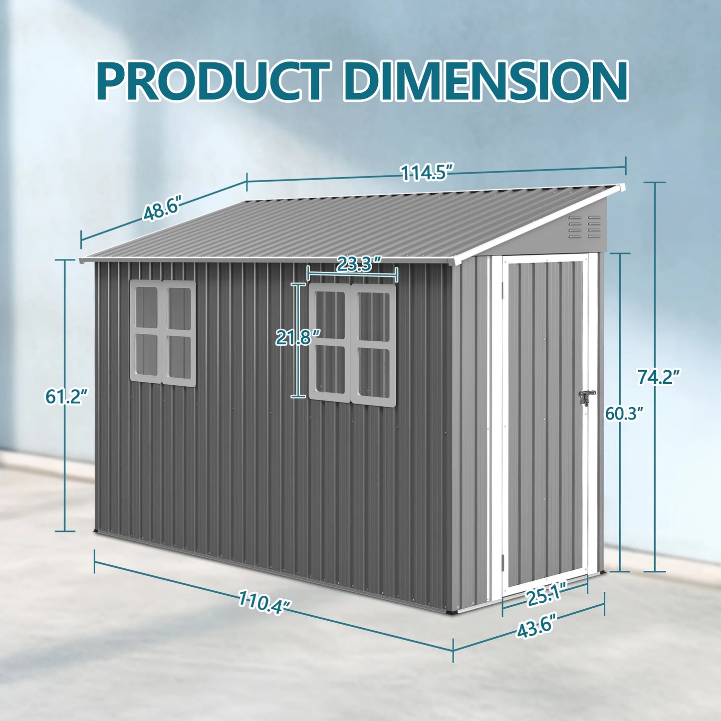 4x10 FT Galvanized Steel Outdoor Shed – Weatherproof Lockable Storage ...